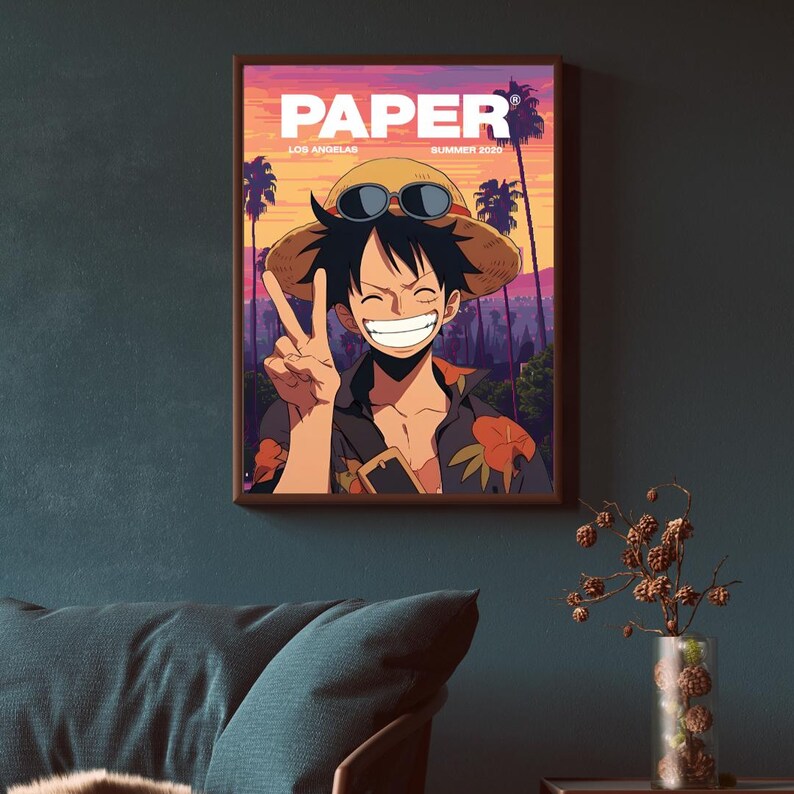 One Piece Monkey D Luffy Summer Anime Poster, Vintage, Paper Magazine ...