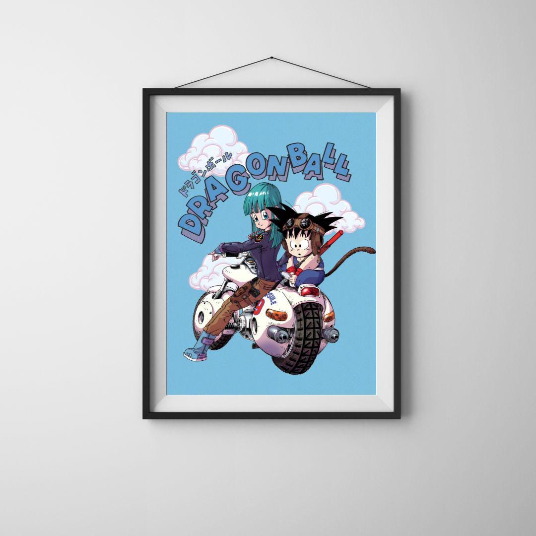 Dragon Ball Kid Goku & Bulma, Anime Poster, Vintage Art Print, Wall Art ...