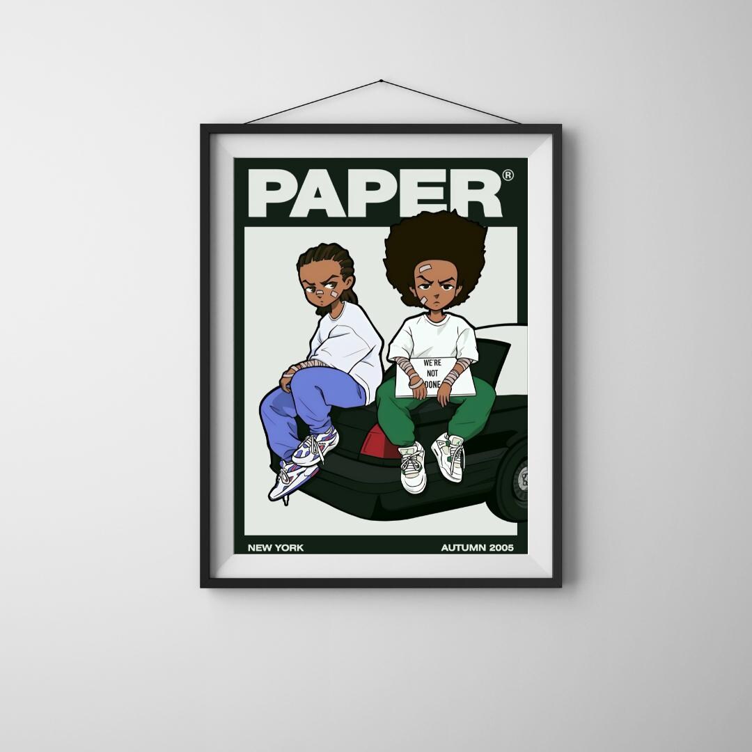 Boondocks Style Black Cartoon Urban Poster, Retro Anime Art Print, Pop ...