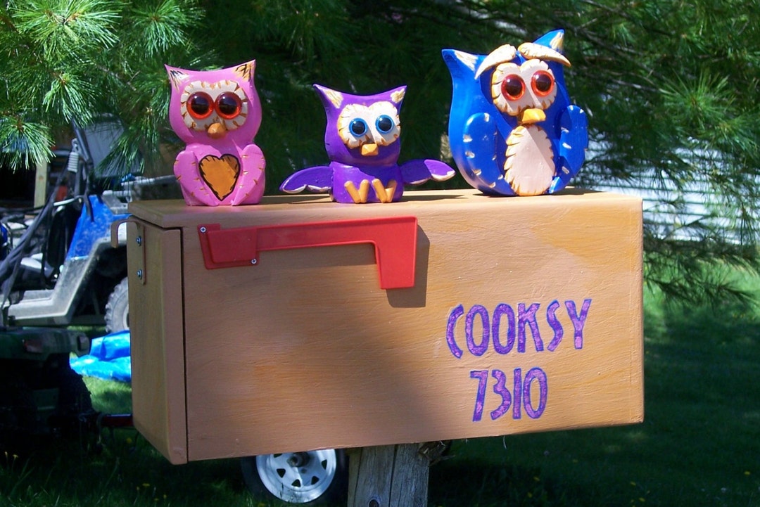 Owl Bird Mailbox With 3 Owls Family Sitting on a Package Mailbox Custom ...