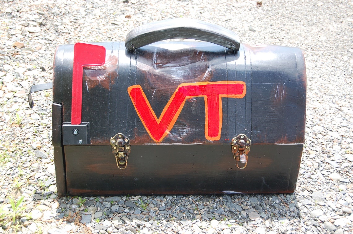 Lunch Pail Mailbox, Lunch Mailbox. Old Black Lunch Box Mailbox, Beaten ...