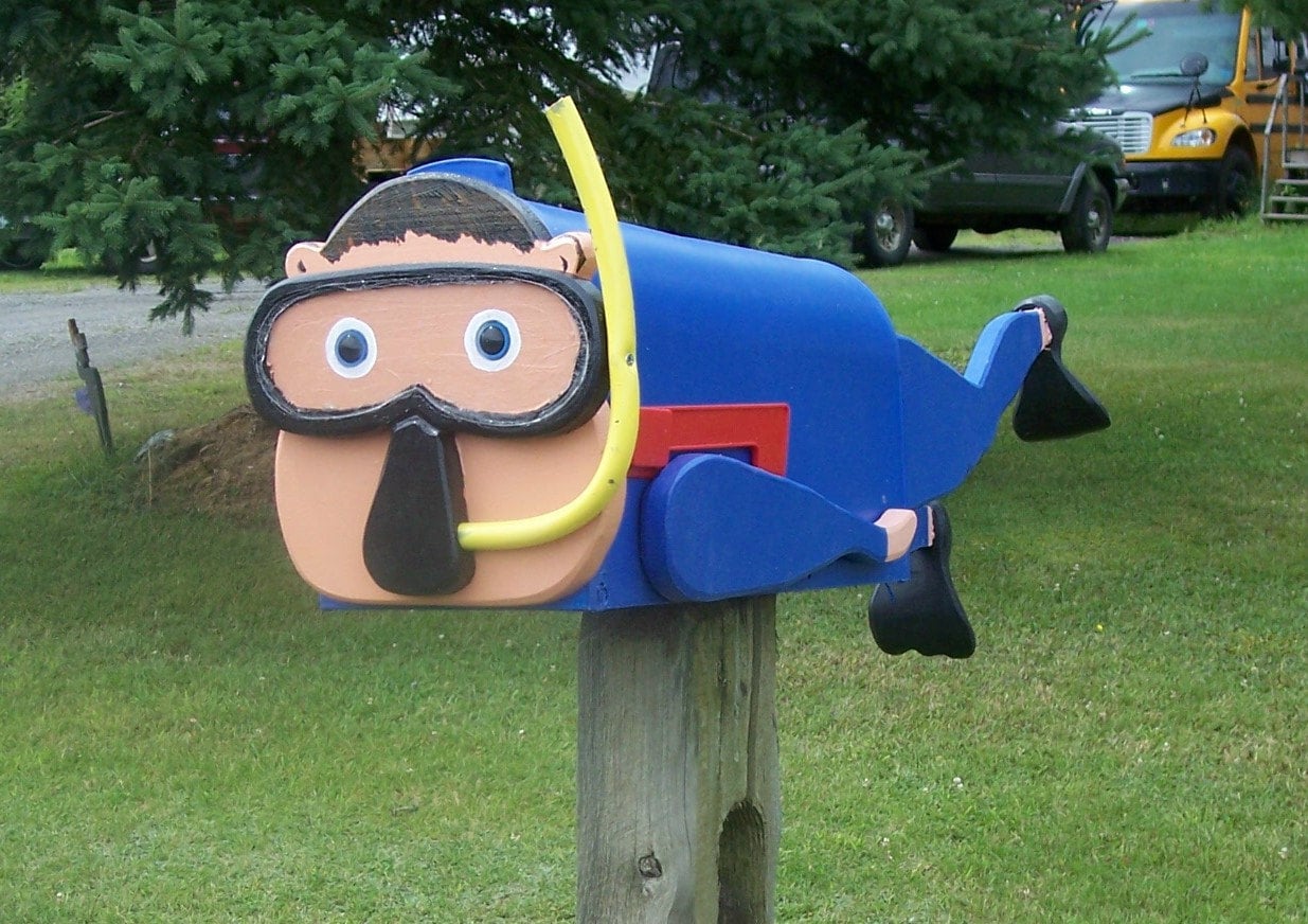 Swimmer Scubba Man Mailbox Snorkel and Goggles With Flowing - Etsy