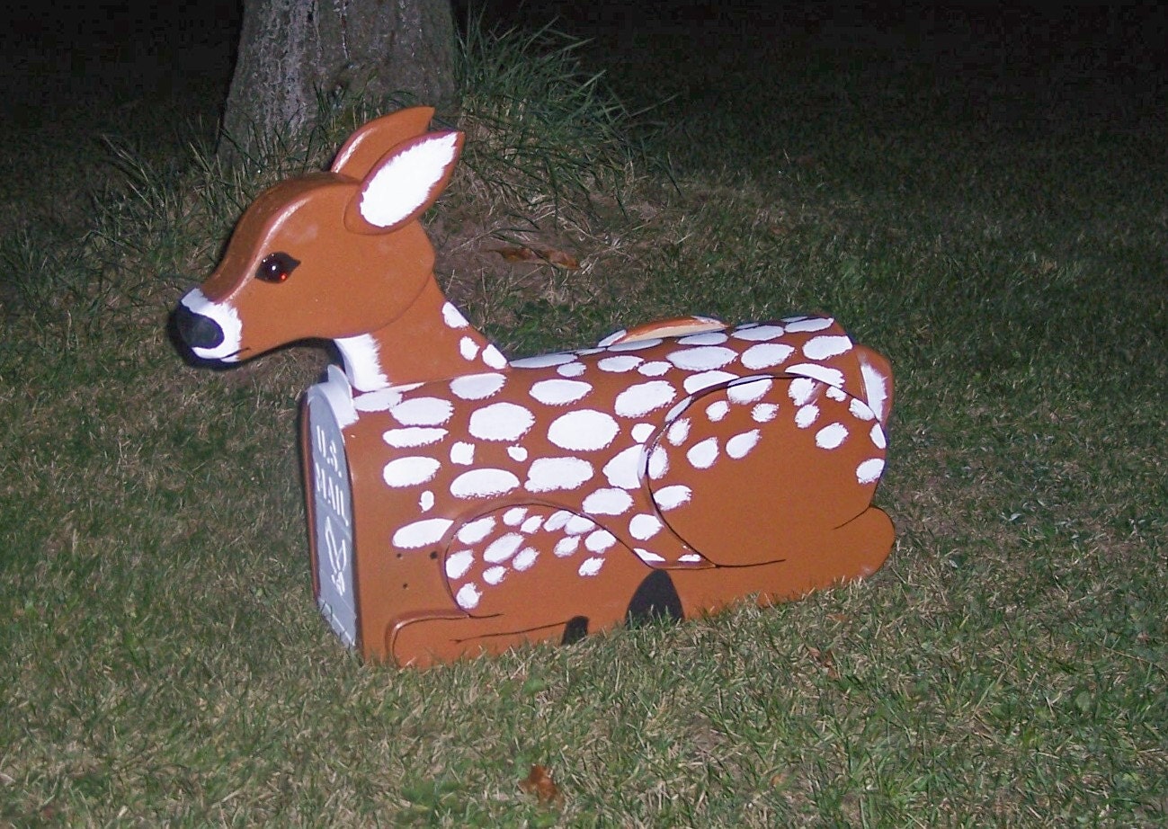 Spotted Deer Fawn Laying Down Mailbox, Wildlife Animal Mailbox, Custom ...