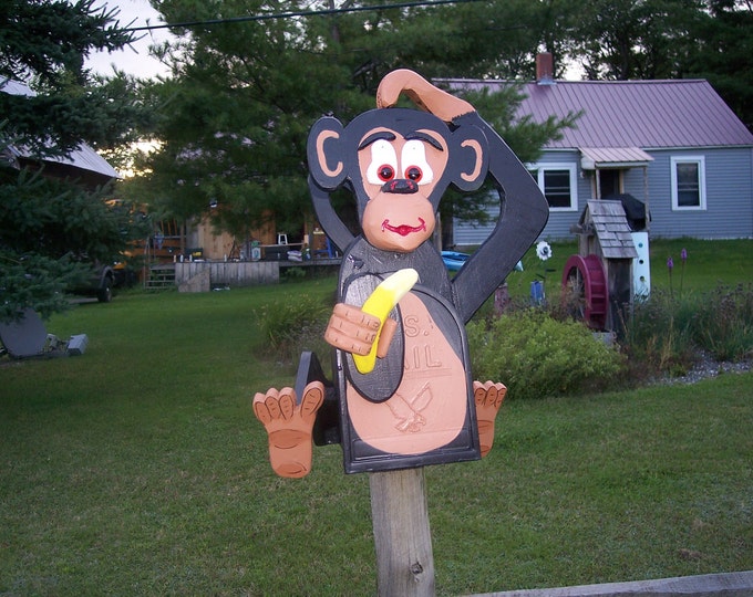 Monkey Mailbox, Custom Animal Mailbox, Monkey Holding a Banana and ...
