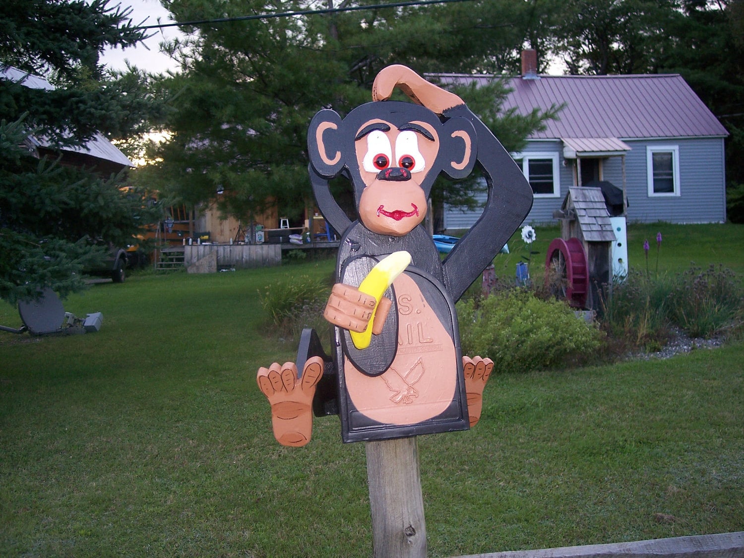 Monkey Mailbox, Custom Animal Mailbox, Monkey Holding a Banana and ...