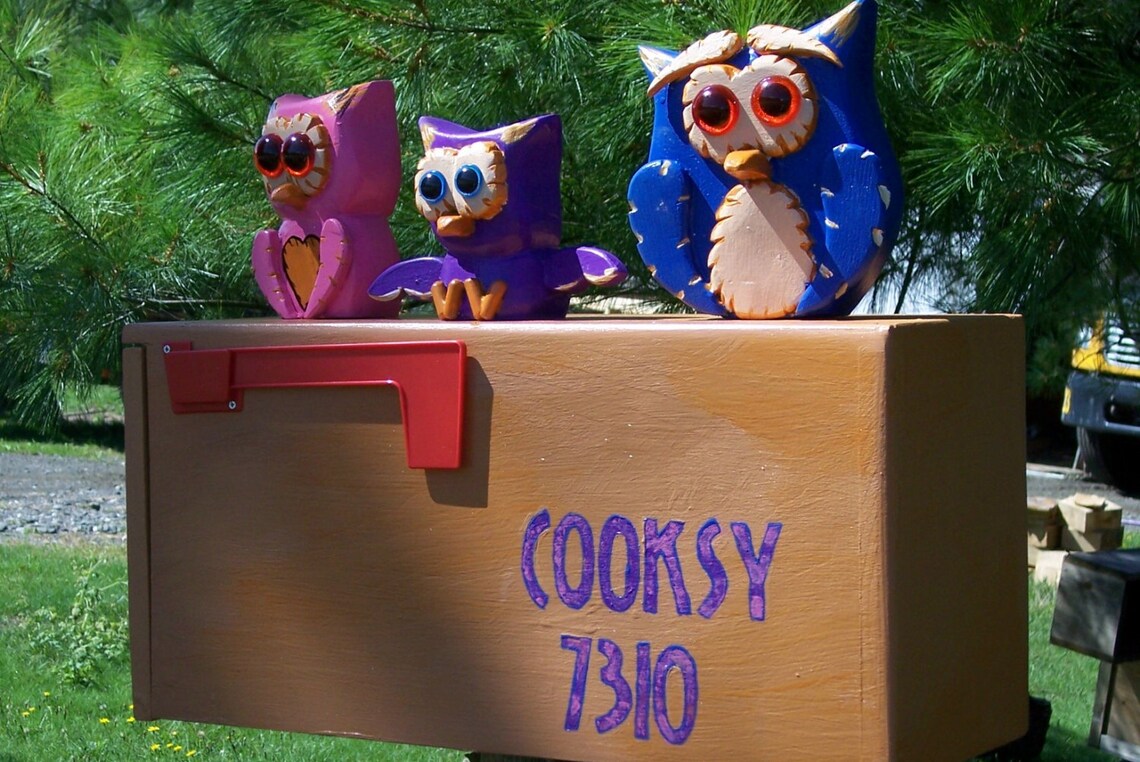Owl Bird Mailbox With 3 Owls Family Sitting on a Package - Etsy