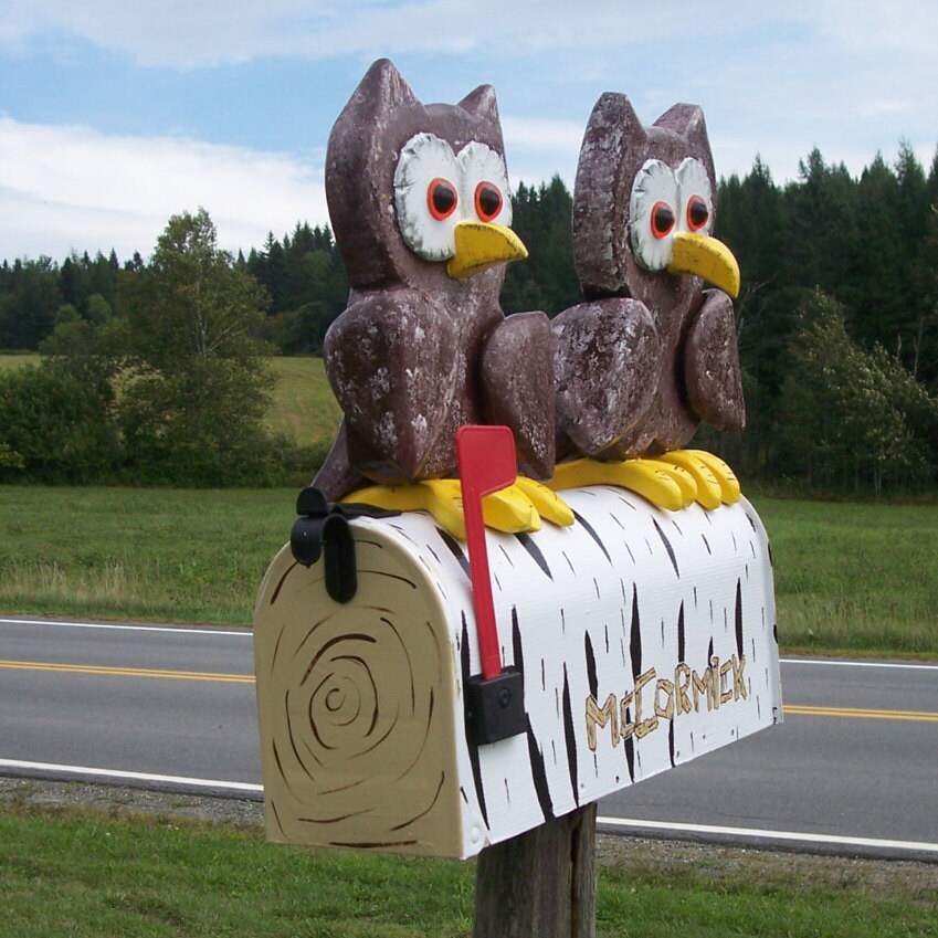 Custom Owls Mailbox With Two Owls Sitting on a Tree, Custom Owl Mailbox ...