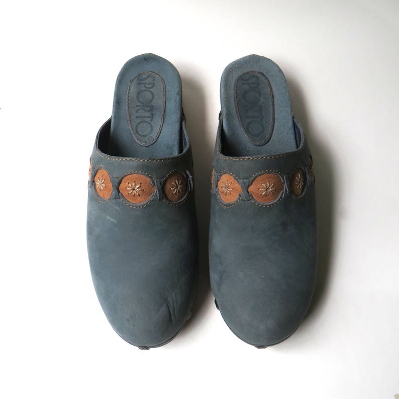 80s/90s Vintage Sporto Slate Blue Suede Wooden Clogs / Made in - Etsy