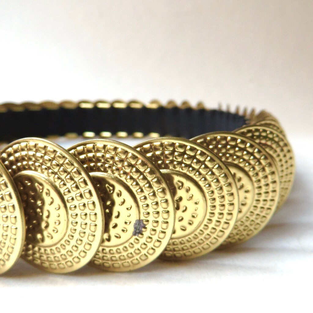 Vintage Gold Metal Concho Elasticized Belt / Gold Metal Concho - Etsy