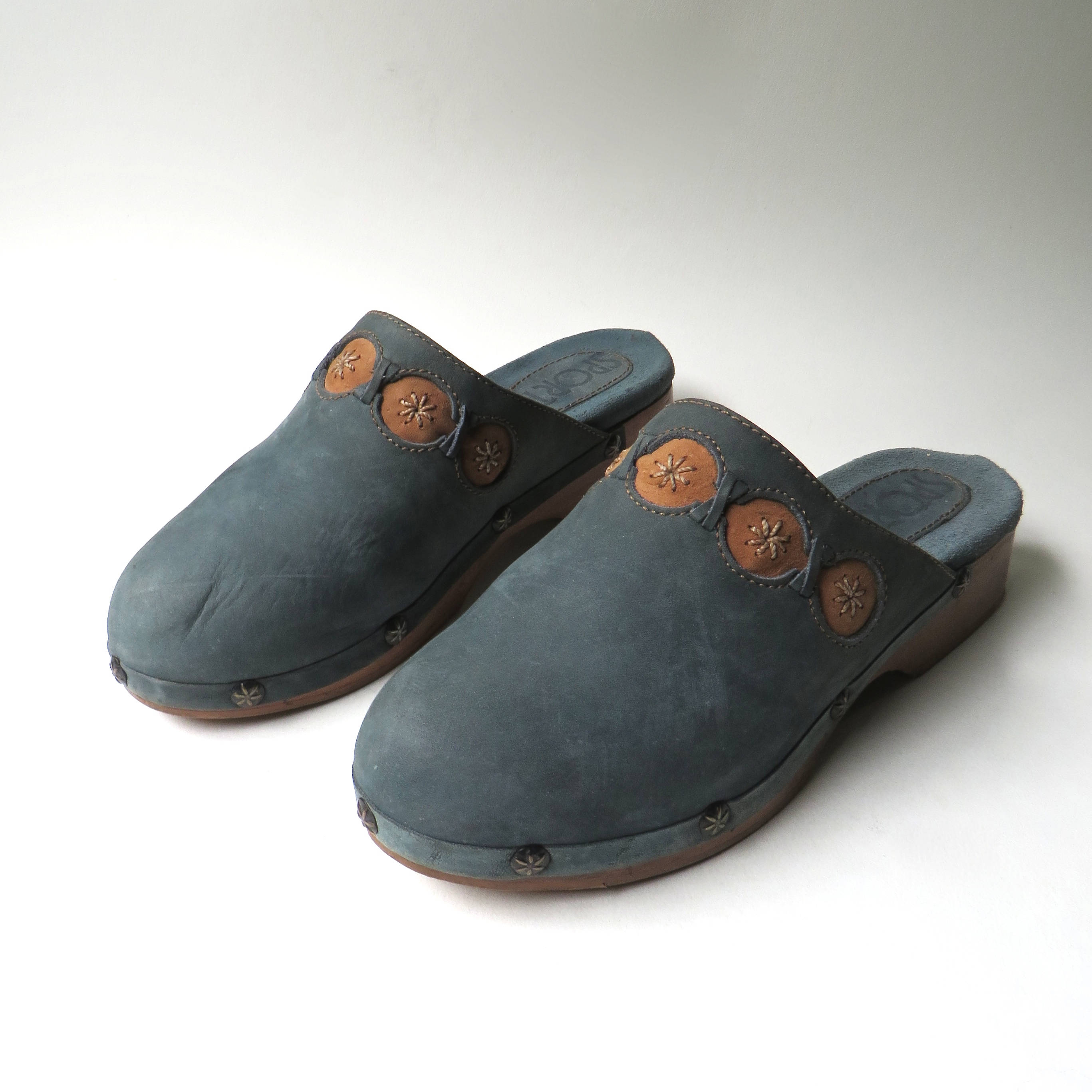 80s/90s Vintage Sporto Slate Blue Suede Wooden Clogs / Made in - Etsy