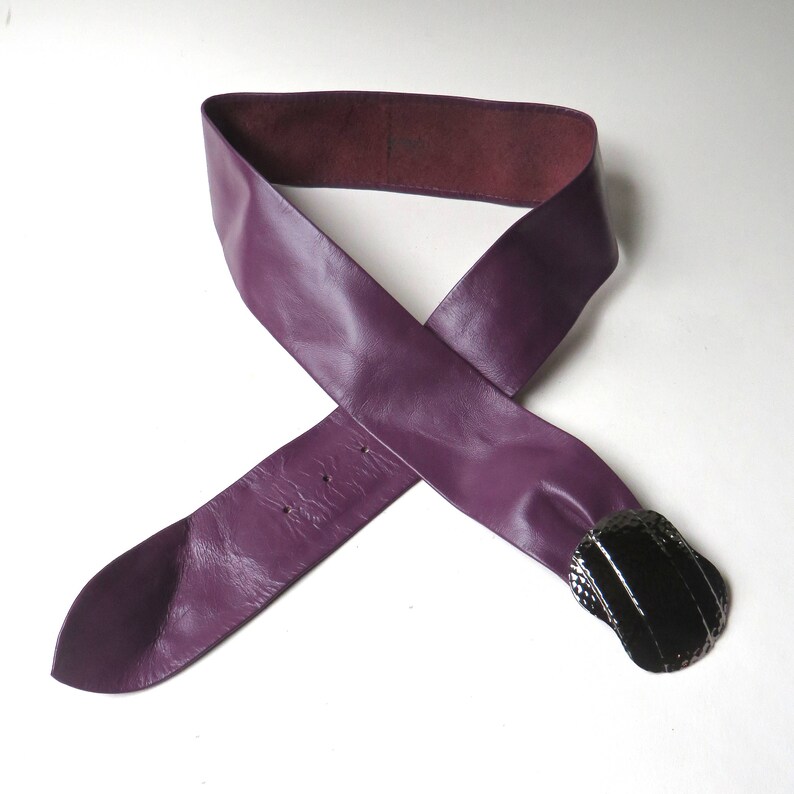 80s Vintage Purple Leather Cinch Belt With Hammered Silver - Etsy
