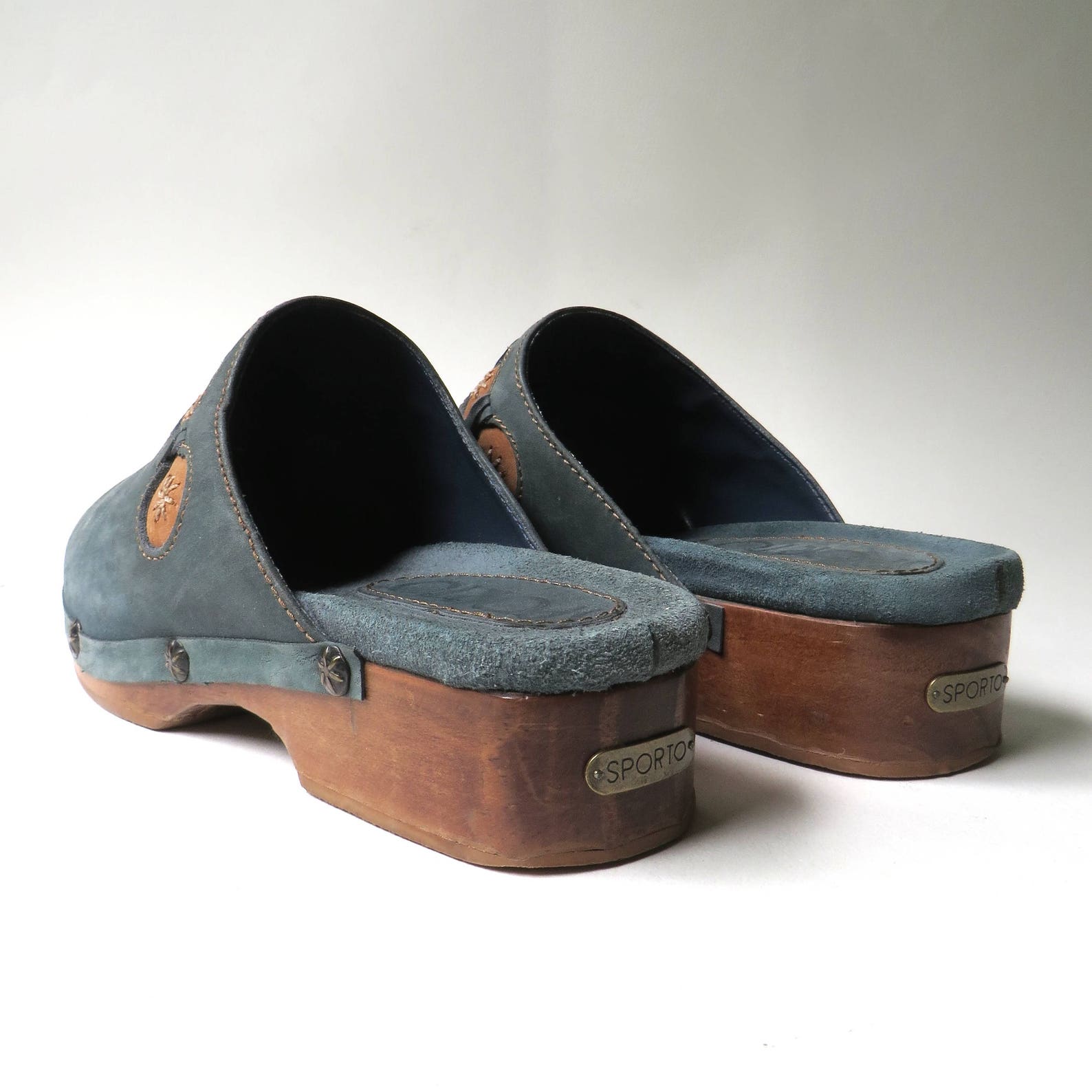 80s/90s Vintage Sporto Slate Blue Suede Wooden Clogs / Made in - Etsy