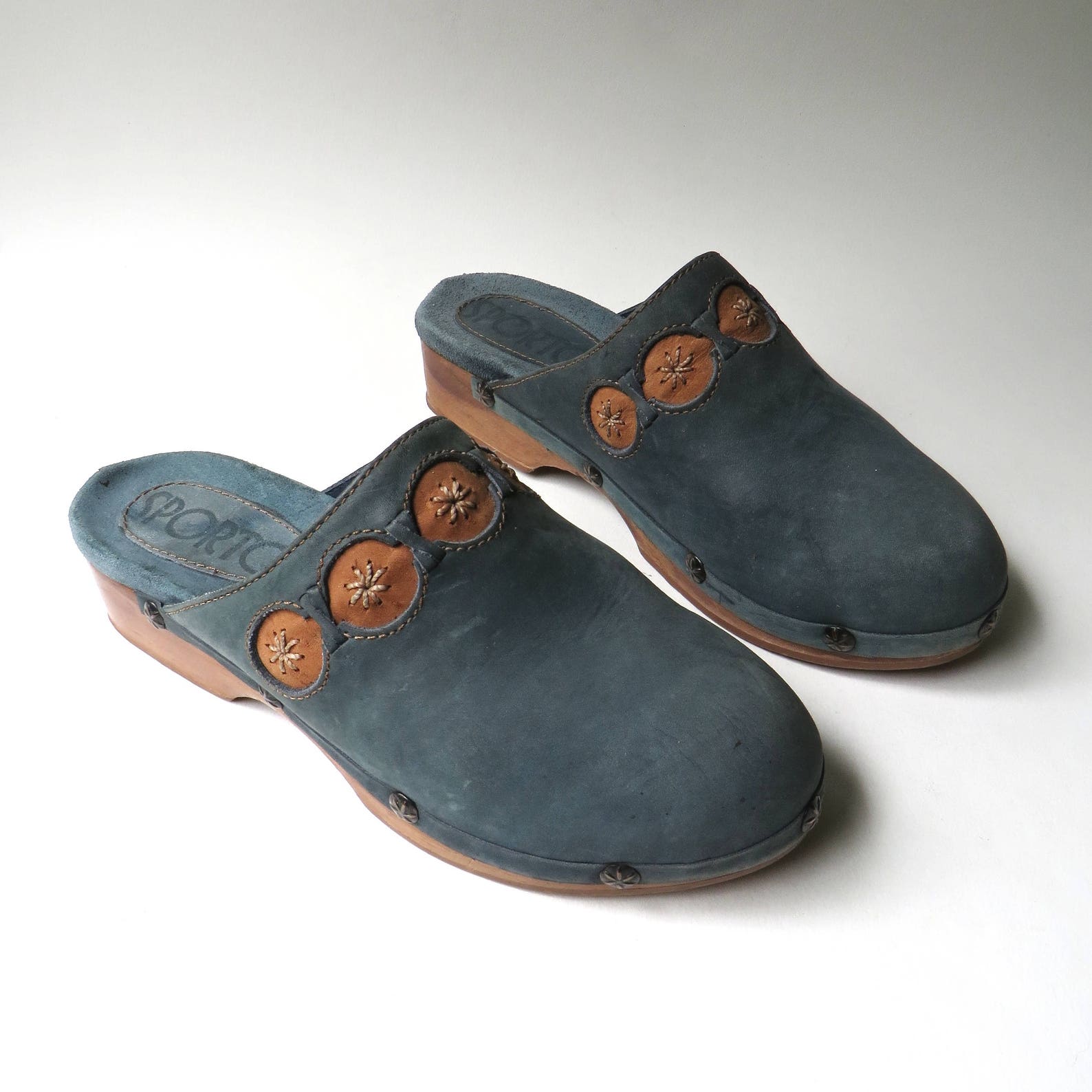80s/90s Vintage Sporto Slate Blue Suede Wooden Clogs / Made in - Etsy