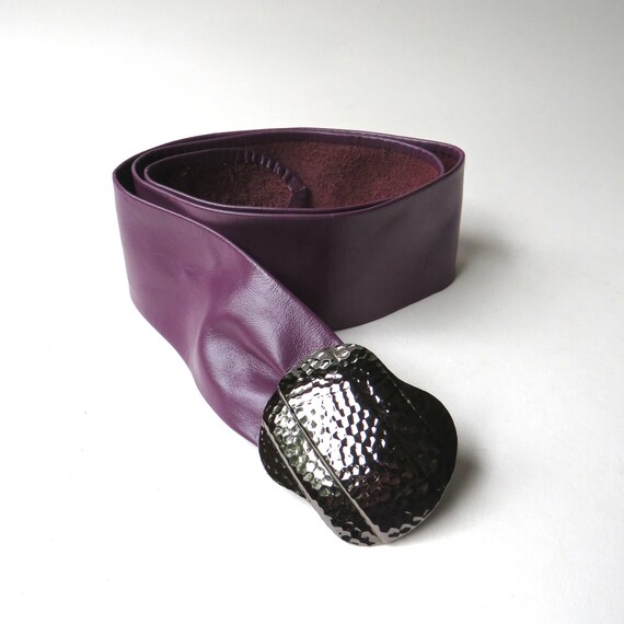 80s Vintage Purple Leather Cinch Belt With Hammered Silver - Etsy
