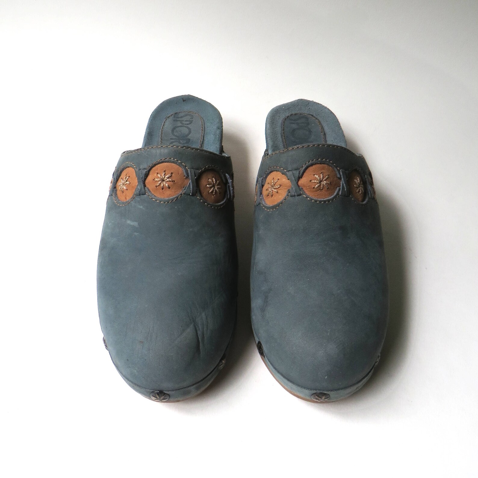 80s/90s Vintage Sporto Slate Blue Suede Wooden Clogs / Made in - Etsy