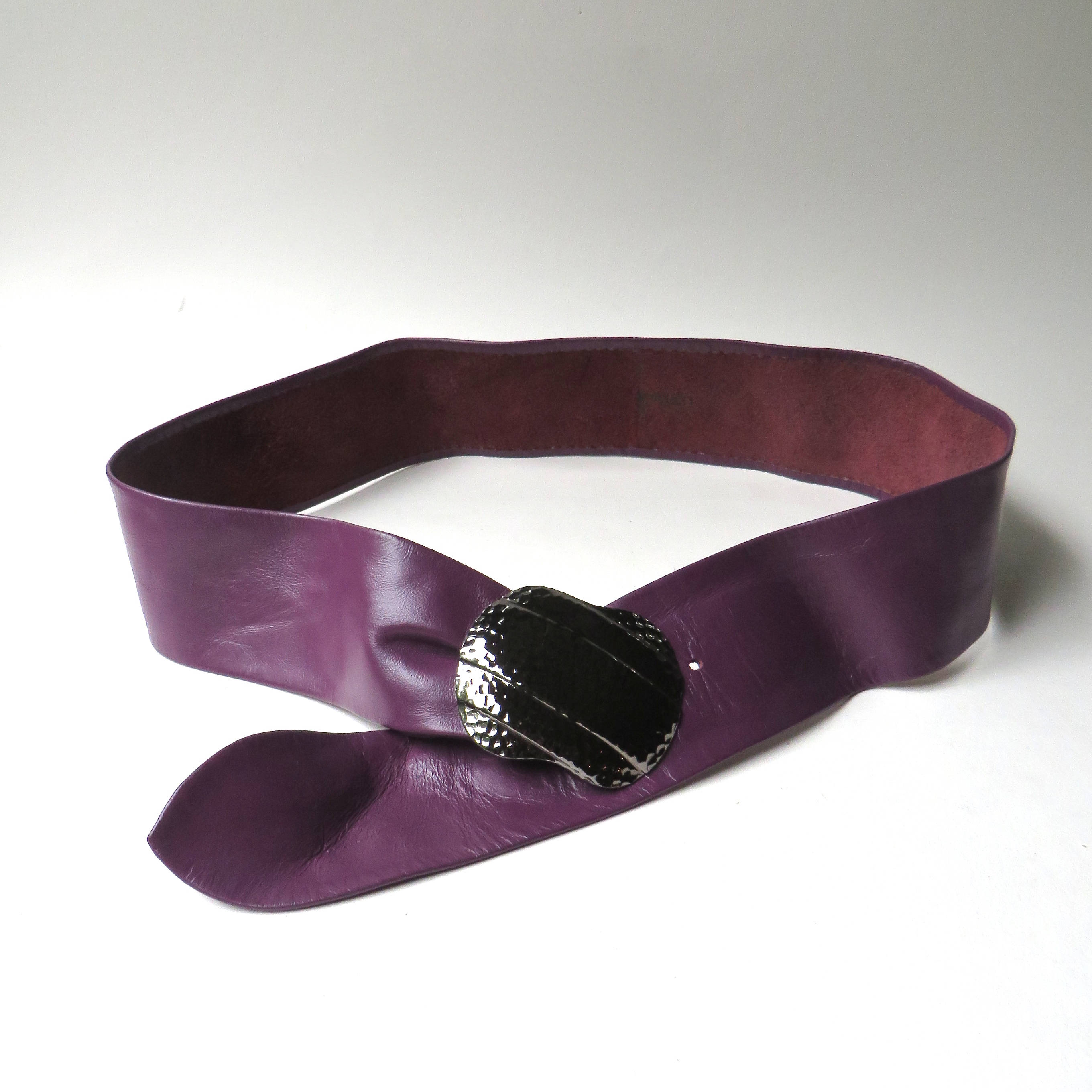 80s Vintage Purple Leather Cinch Belt With Hammered Silver - Etsy
