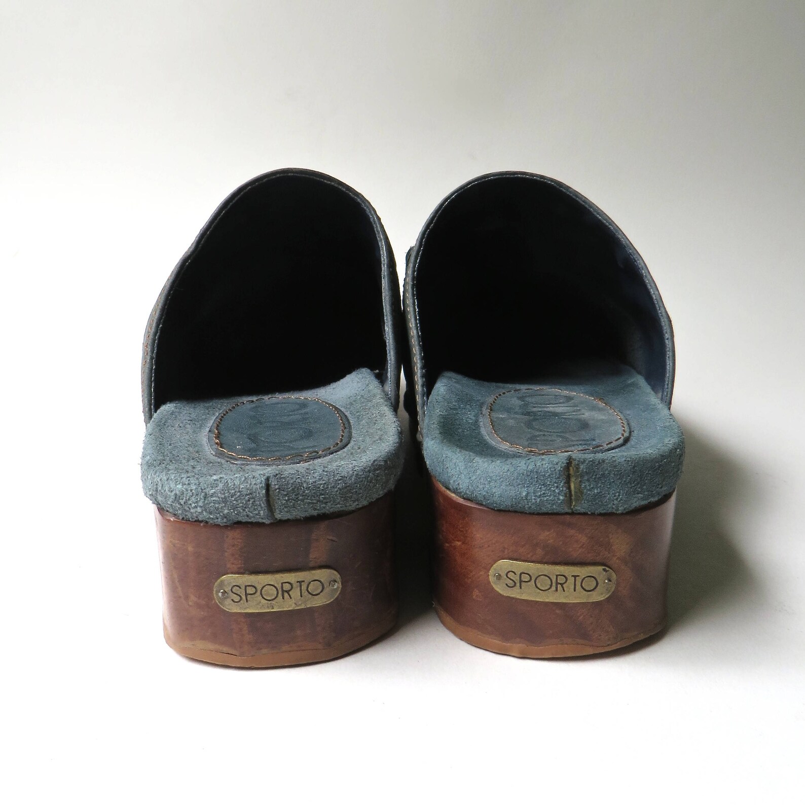 80s/90s Vintage Sporto Slate Blue Suede Wooden Clogs / Made in - Etsy