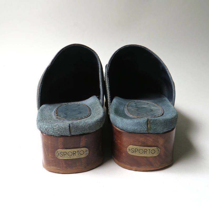 80s/90s Vintage Sporto Slate Blue Suede Wooden Clogs / Made in - Etsy