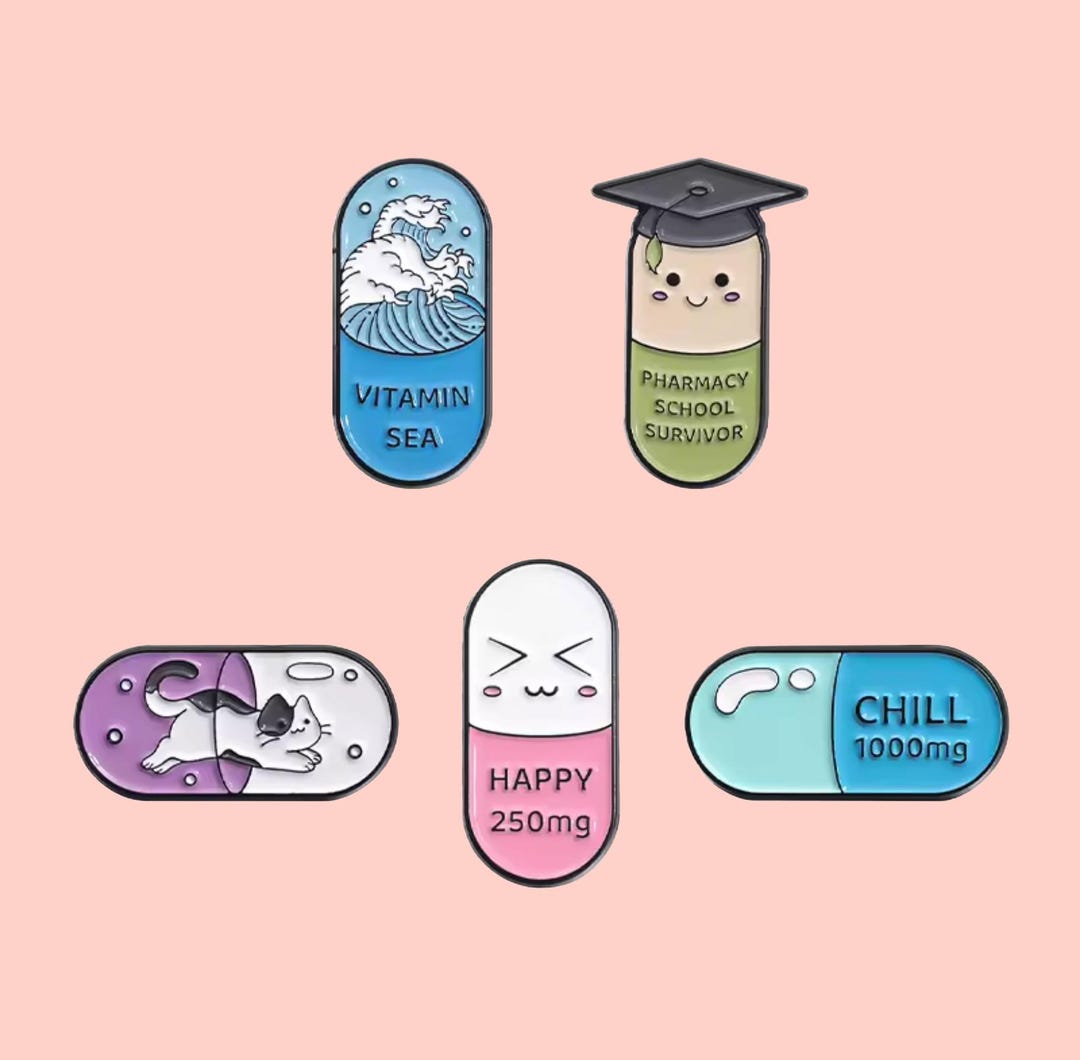 Enamel Pin Set – Happy Capsule Pill Brooches, Friends Gift - Etsy