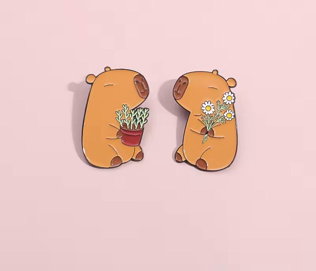 Capybara Enamel Pins , Couple With Flowers & Plant Badges - Etsy