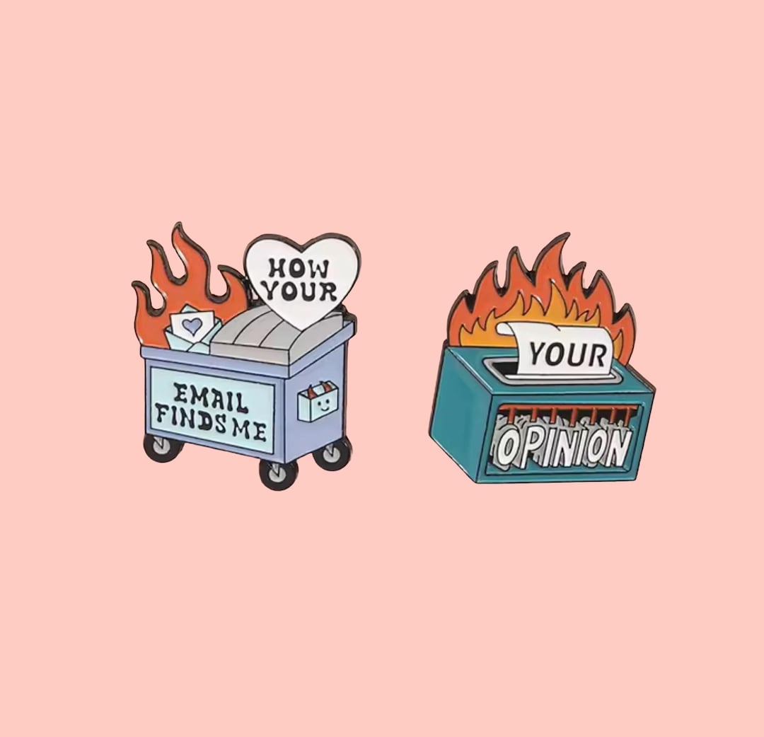 How Your Email Finds Me Enamel Pin – Funny Trash Can Flame Meme Brooch ...