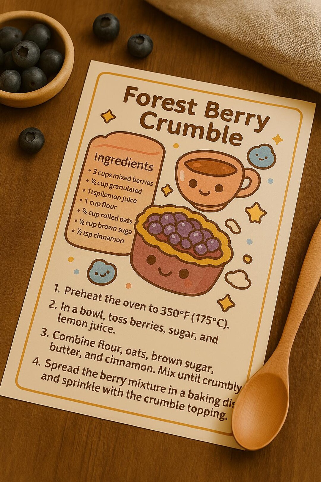 Whimsical Forest Berry Crumble Recipe Card for Cozy Baking - Instant ...