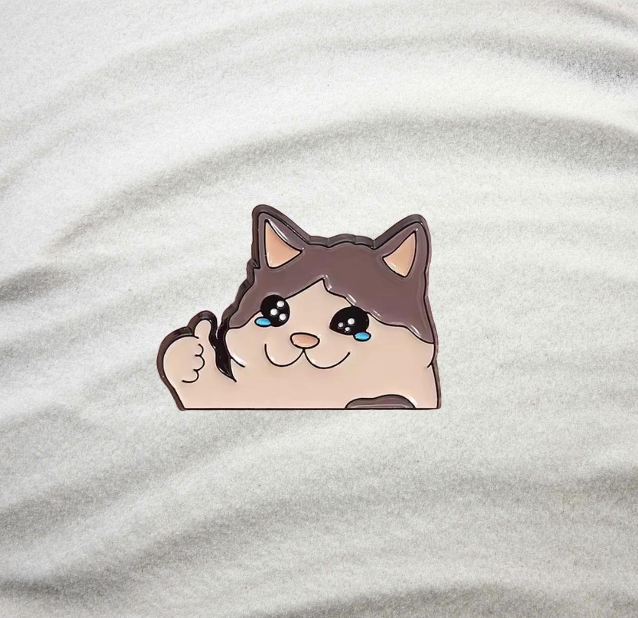 Thumb up Crying Cat Enamel Pin – Kawaii & Hilarious Animal Brooch - Etsy