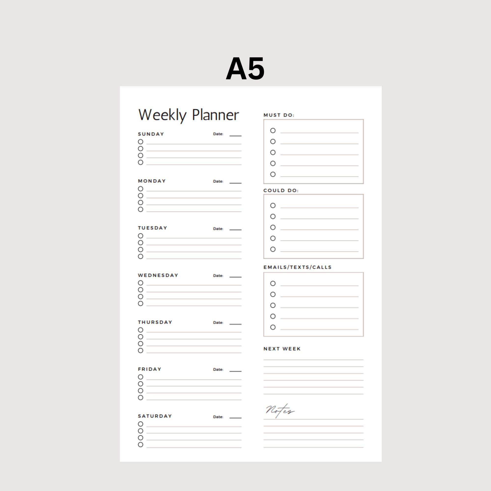 Weekly Planner Printable Printable Weekly Task List Weekly Organizer ...