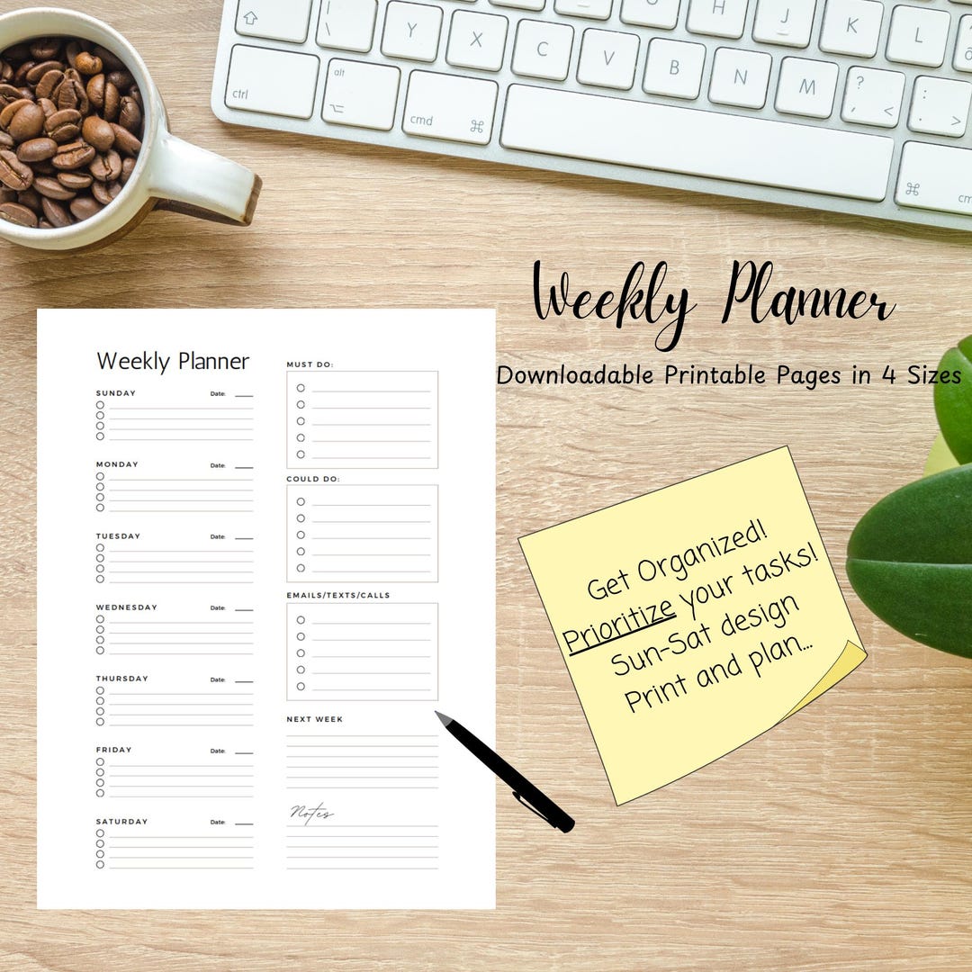 Weekly Planner Printable | Printable Weekly Task List | Weekly ...