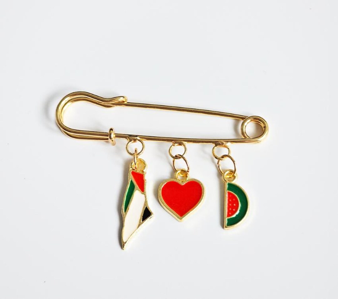 Palestine Map Brooch Lapel Pin With Watermelon and Key Figure, Special ...