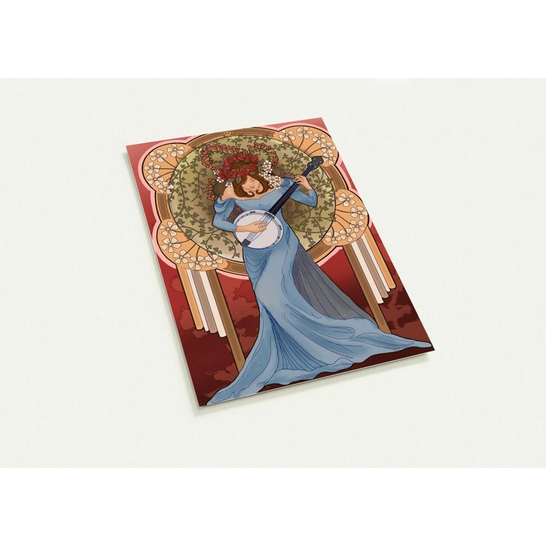 Art Nouveau Banjo Lady Greeting Note Cards Hand Drawn Stationery - Etsy