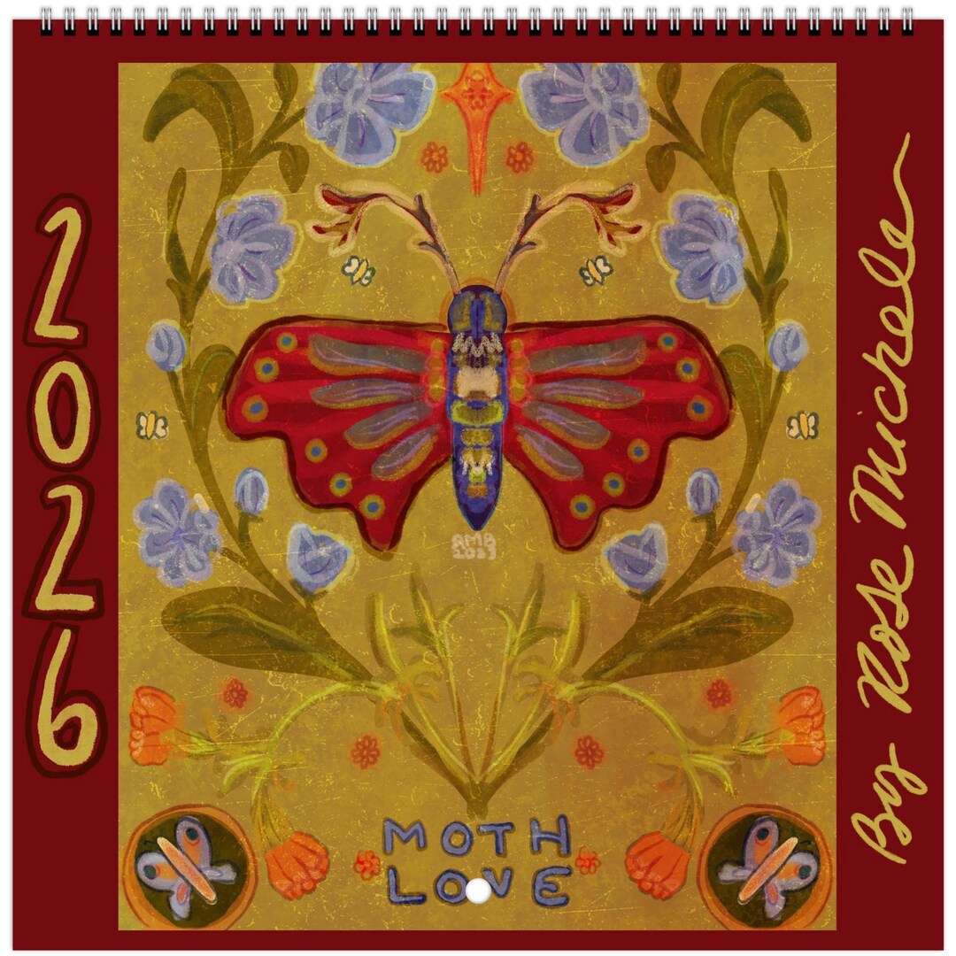Hand-drawn Moth Wall Calendar 2026 – Folky Floral Artwork & Unique ...
