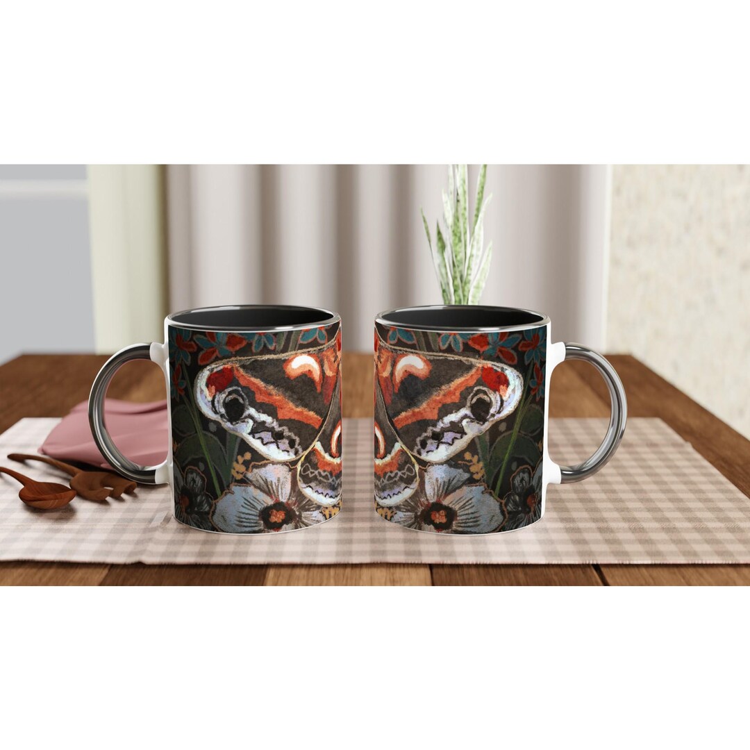 Grey Furry Moth Mug - Hand Drawn Illustration - Ceramic Coffee Cup ...