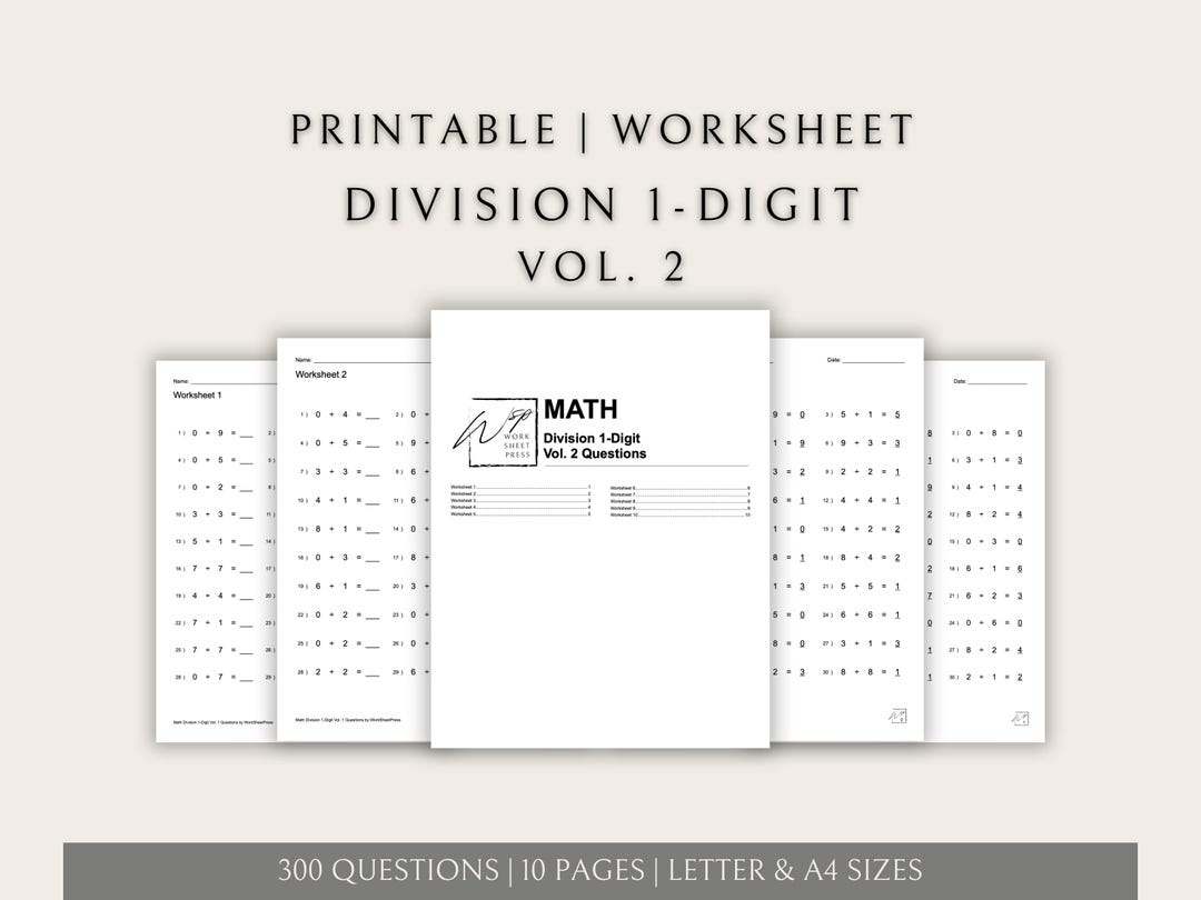 Division 1-digit Vol. 2, Printable Worksheets, Basic Math, 3rd Grade ...