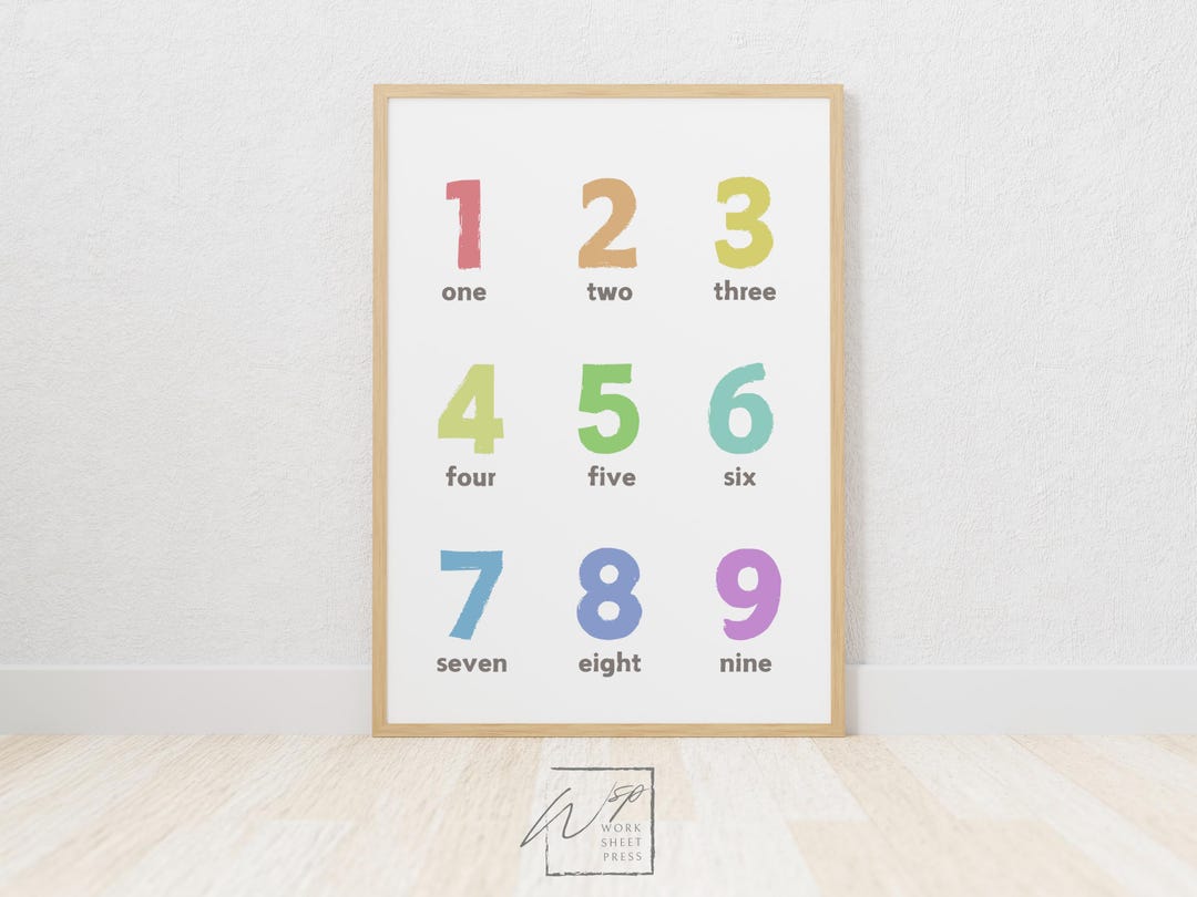 Baby Rainbow 3x3 Number Grid, Nursery Playroom Decor, Preschool ...