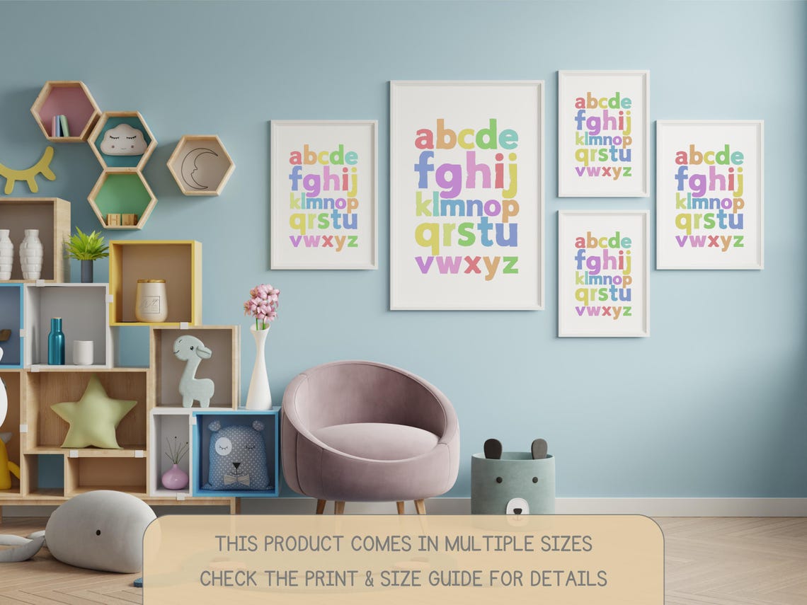Baby Rainbow Alphabets Small Letters, Nursery Playroom Decor, Preschool ...