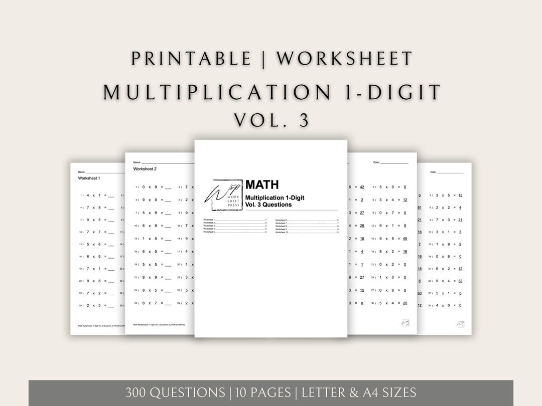 Multiplication 1-digit Vol. 3, Printable Worksheets, Basic Math, 3rd ...
