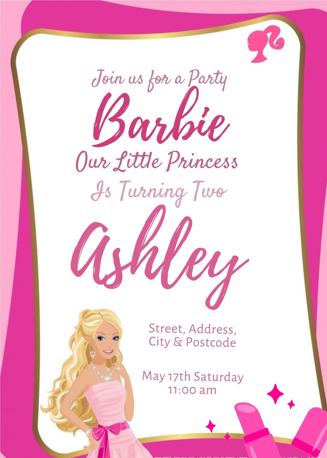 Barbie Party Invitation, Barbie Birthday Template Invite, Digital ...