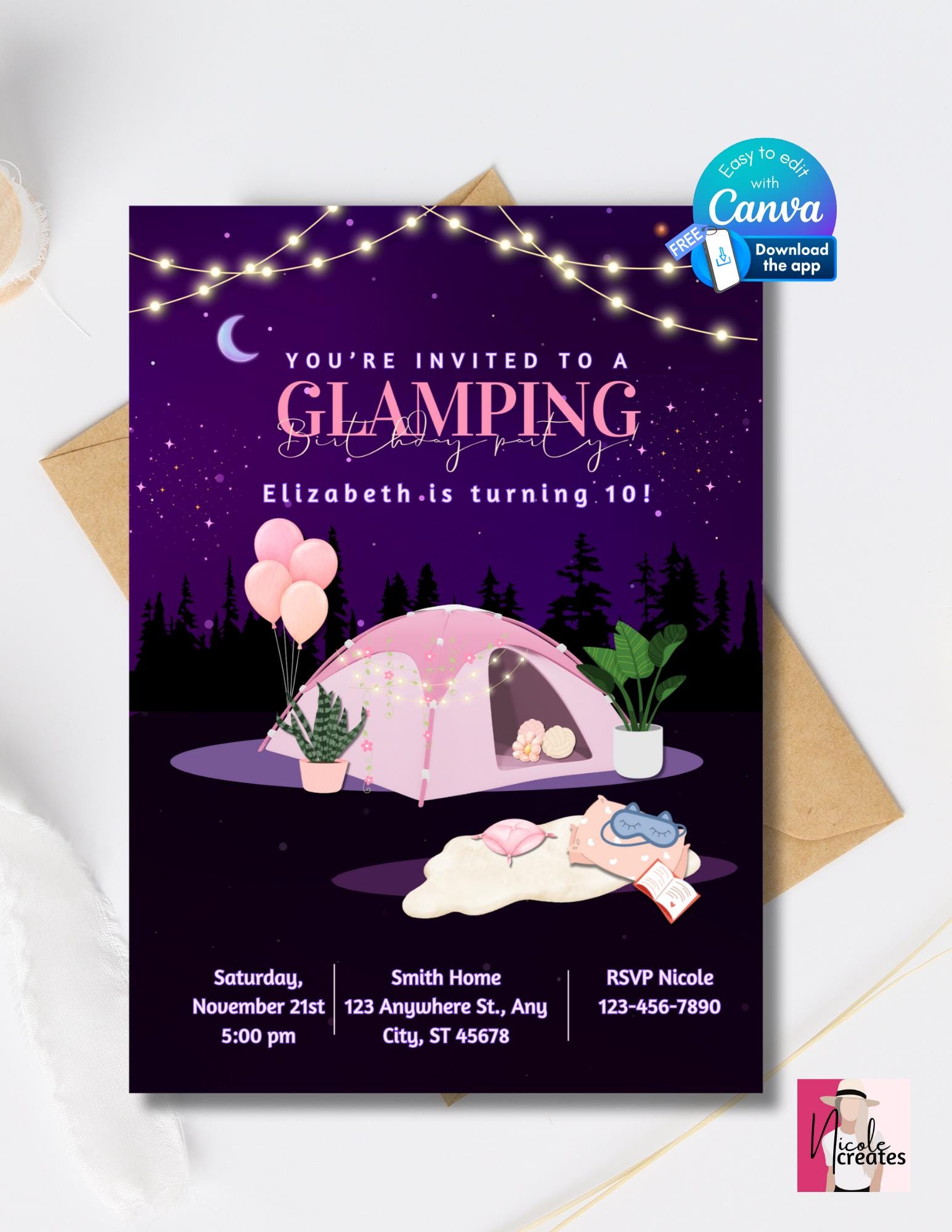 Editable Glamping Party Invitation, Bonfire Party, Outdoor Camping ...