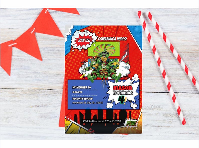 Ninja Turtle Invitation Canva Editable With Custom Design DIGITAL ...