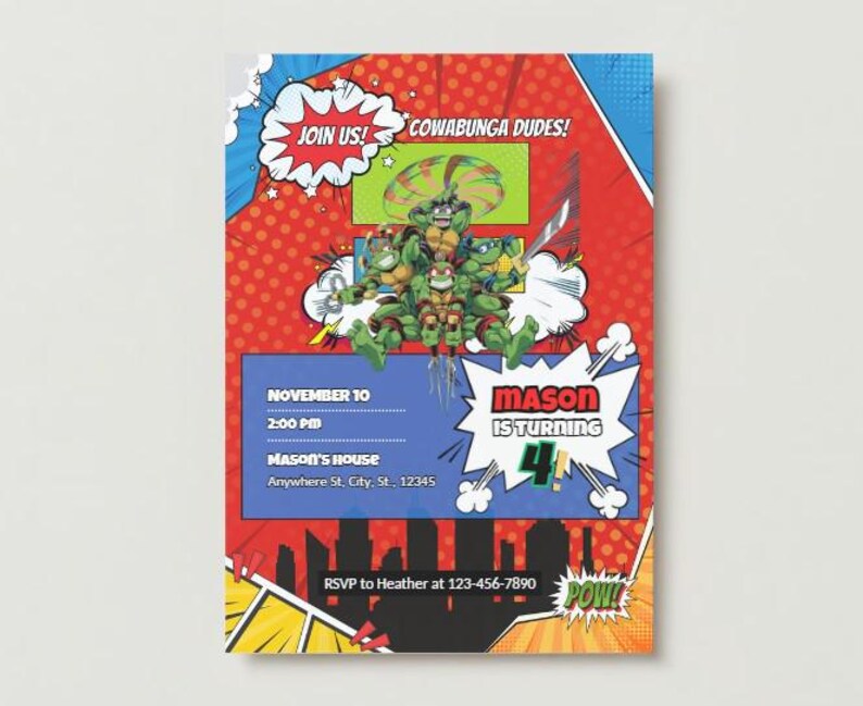 Ninja Turtle Invitation Canva Editable With Custom Design DIGITAL ...