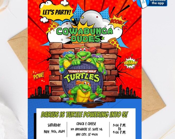 Ninja Turtle Invitation, Ninja Turtles, Ninja Turtle Birthday, Canva ...