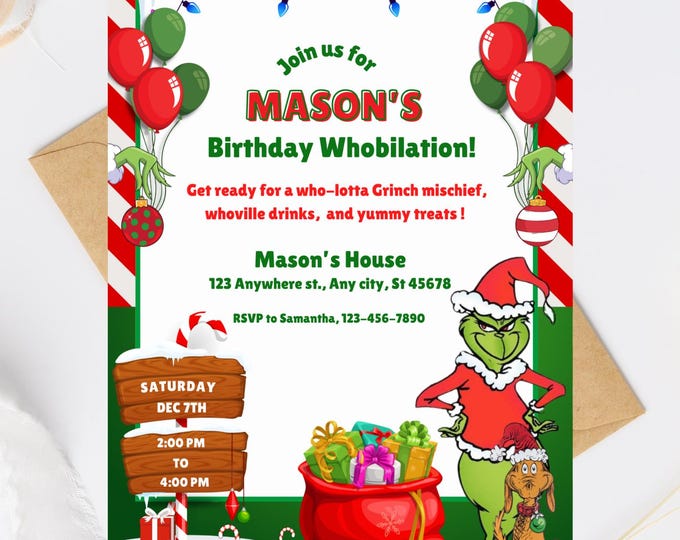 Editable Grinch Birthday Invitation, Grinch Birthday, the Grinch ...