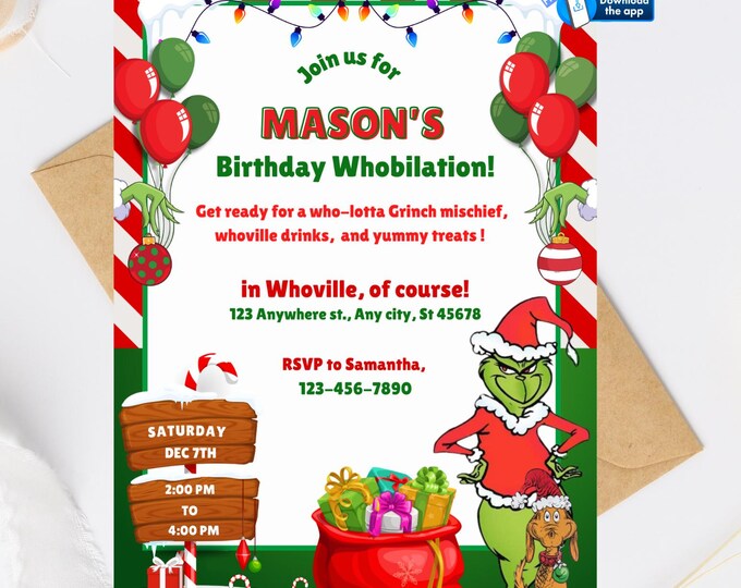 Editable Grinch Birthday Invitation, Grinch Birthday, the Grinch ...