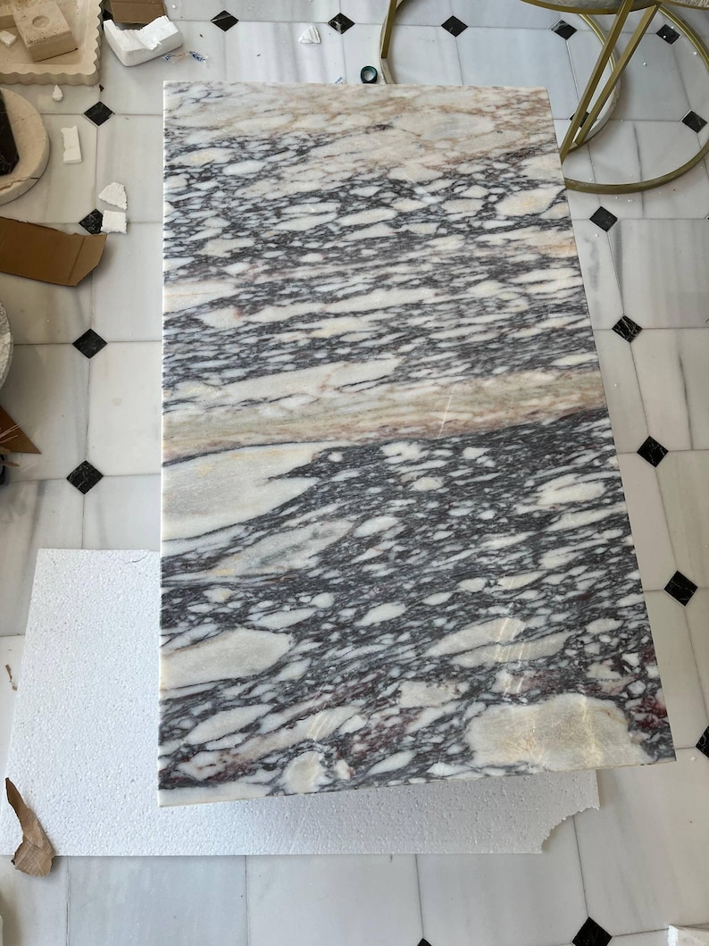 Handmade Calacatta Viola Marble Coffee Table - Luxury Stone Plinth ...