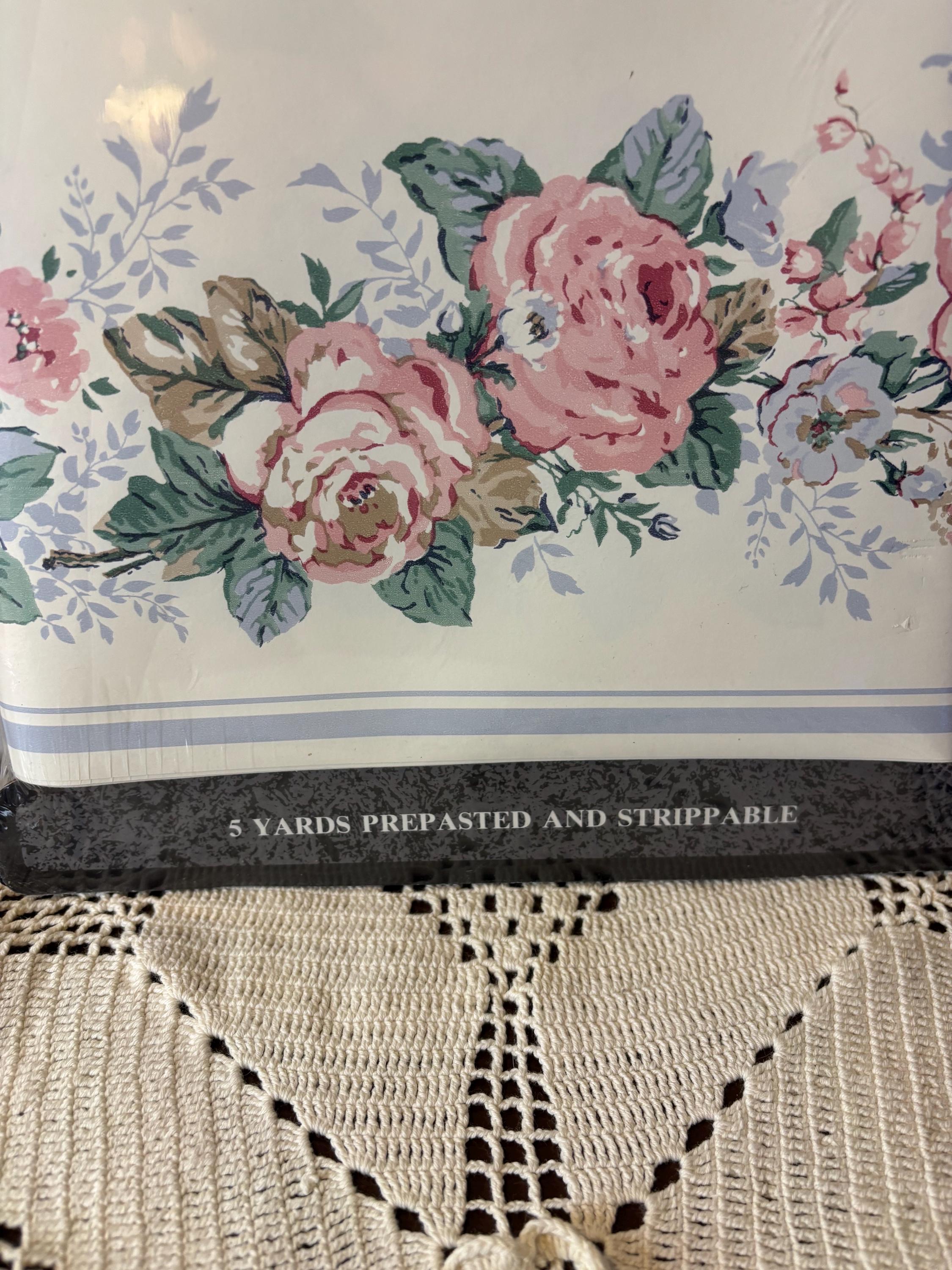 Vintage Rose Wallpaper Border – 5 Yards – Shabby Cottage Floral Charm ...