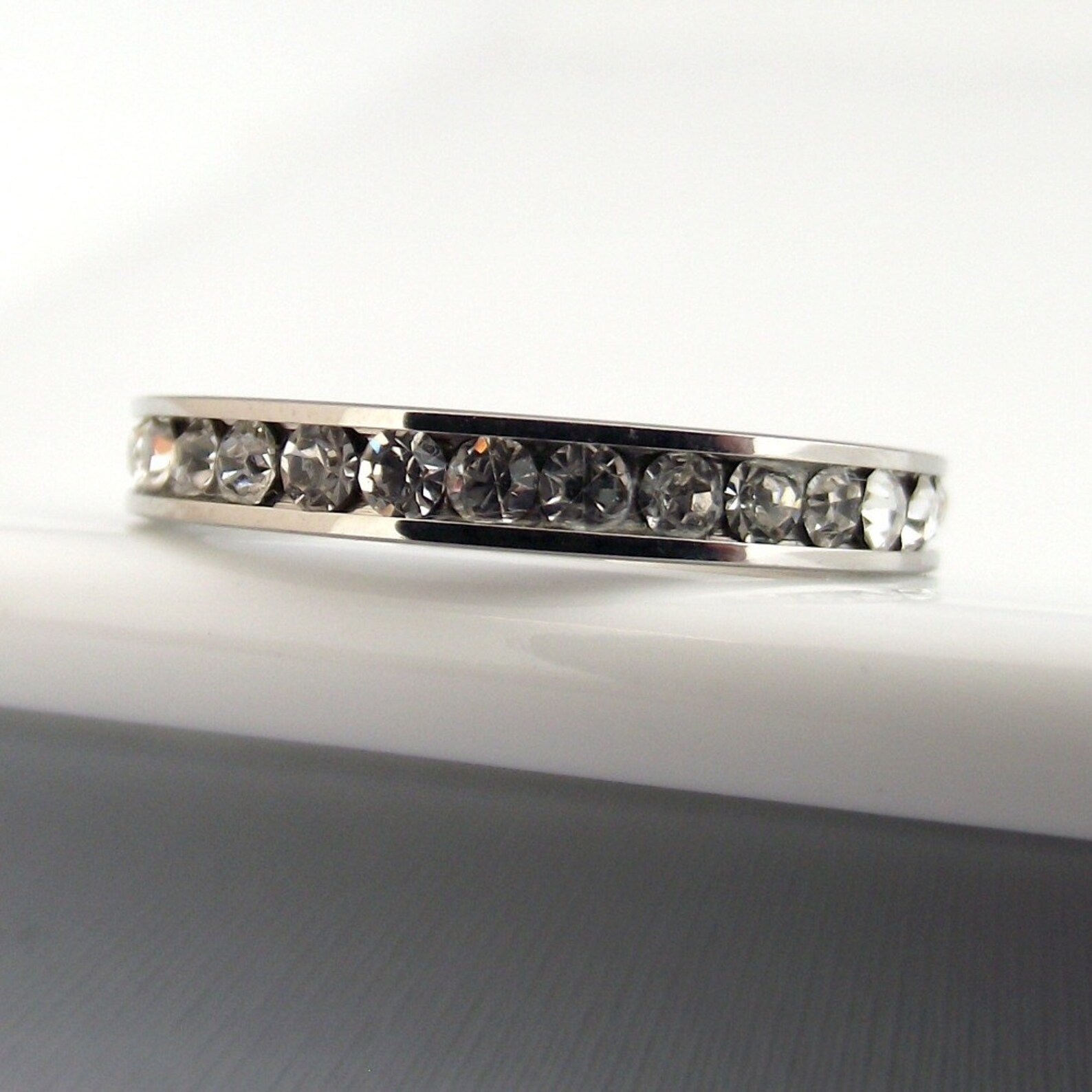 Diamond Eternity Band White Diamond CZ Stack Ring Stainless - Etsy