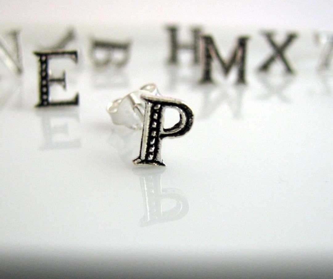 Letter Stud Earrings, P Initial Earrings, Initial Stud Earrings ...