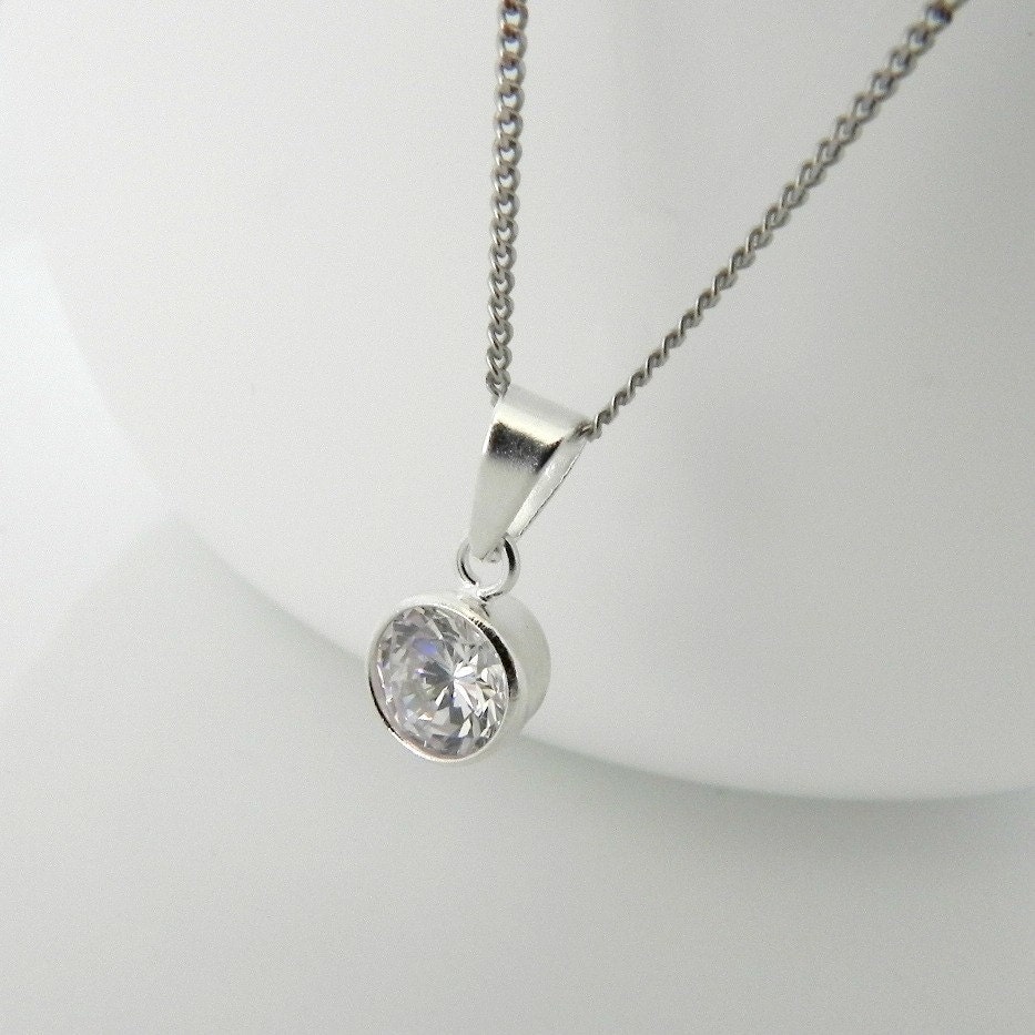 Promotion - 1 Carat Size Diamond Pendant Necklace - 925 Sterling Silver ...
