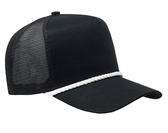 Bulk Order Blue Trucker Hat - 5 Panel Cotton Twill, White Rope, Mesh ...